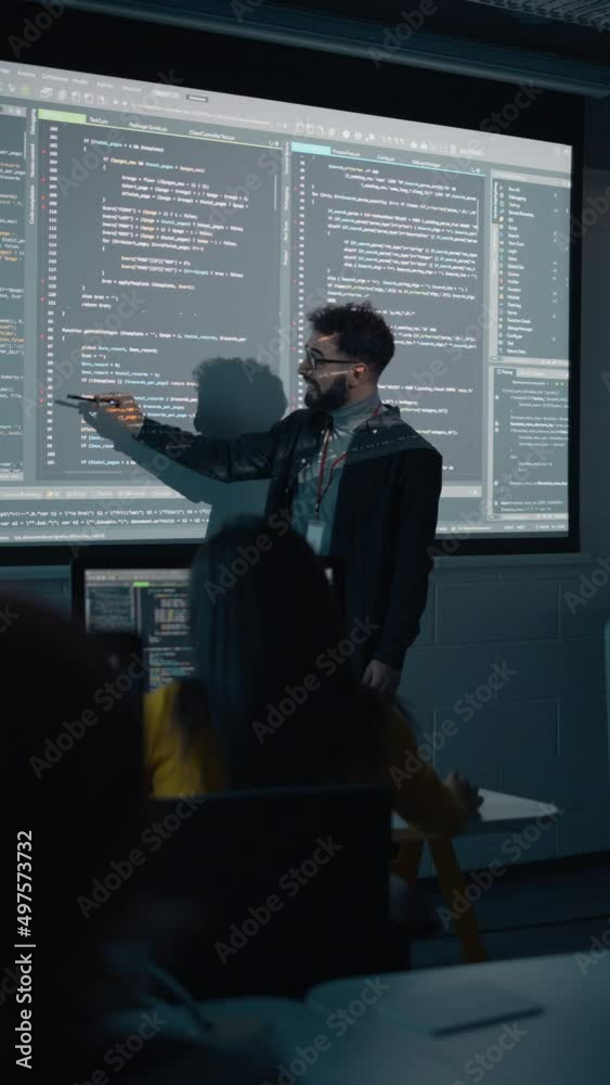 Vertical Screen: Teacher Giving Computer Science Lecture to Diverse ...