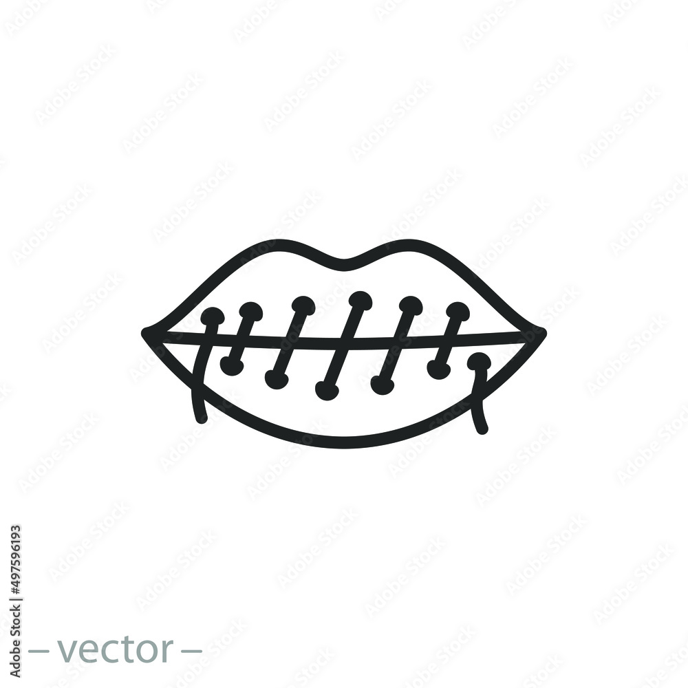 no freedom of speech icon, at person has sewn lips, censorship violence ...