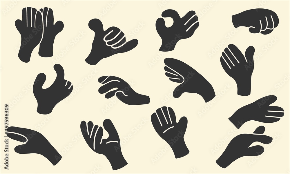 Big set of cartoon hands showing different gestures. Flat design ...