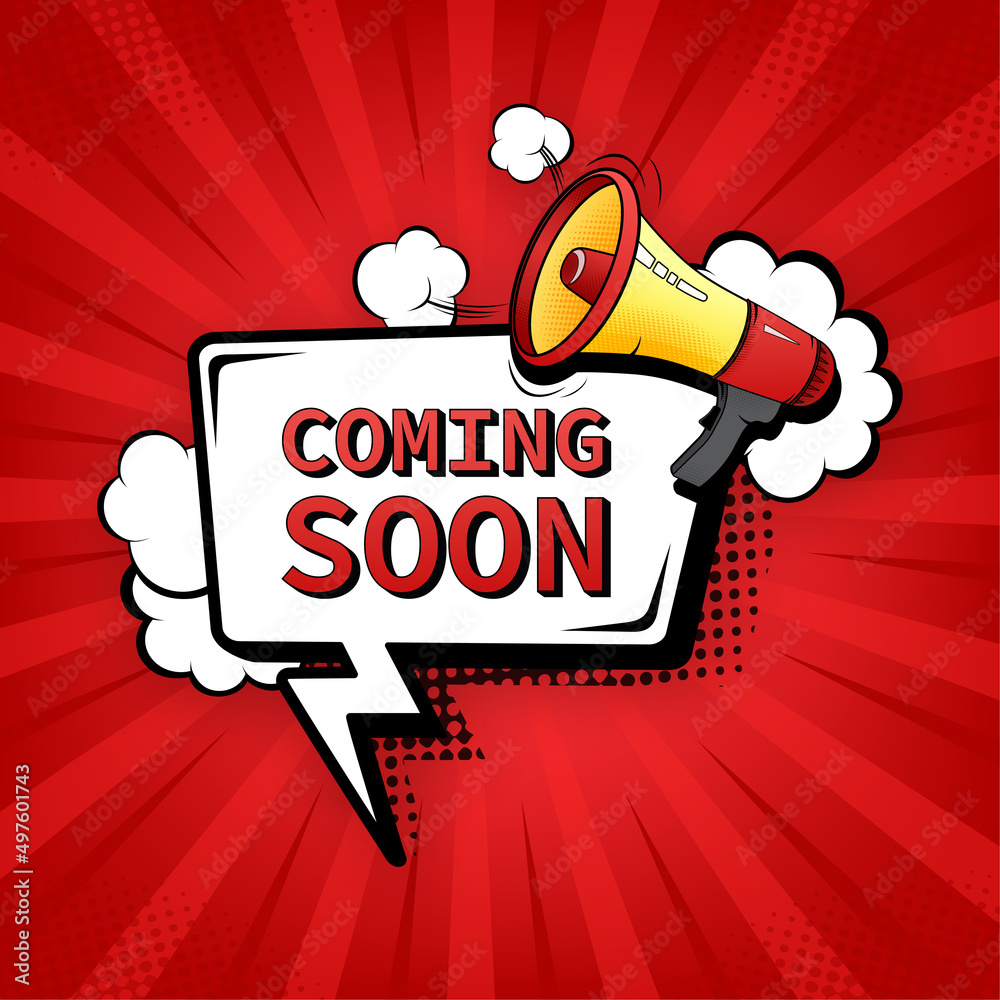 Coming soon megaphone on white background for flyer design. Vector ...