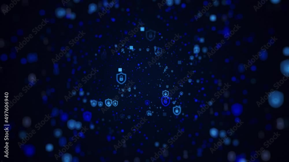 Digital background: Cyber security on black background with shield icon. Security concept on a ...