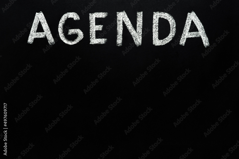 Handwritten. Written word Agenda background chalkboard texture ...