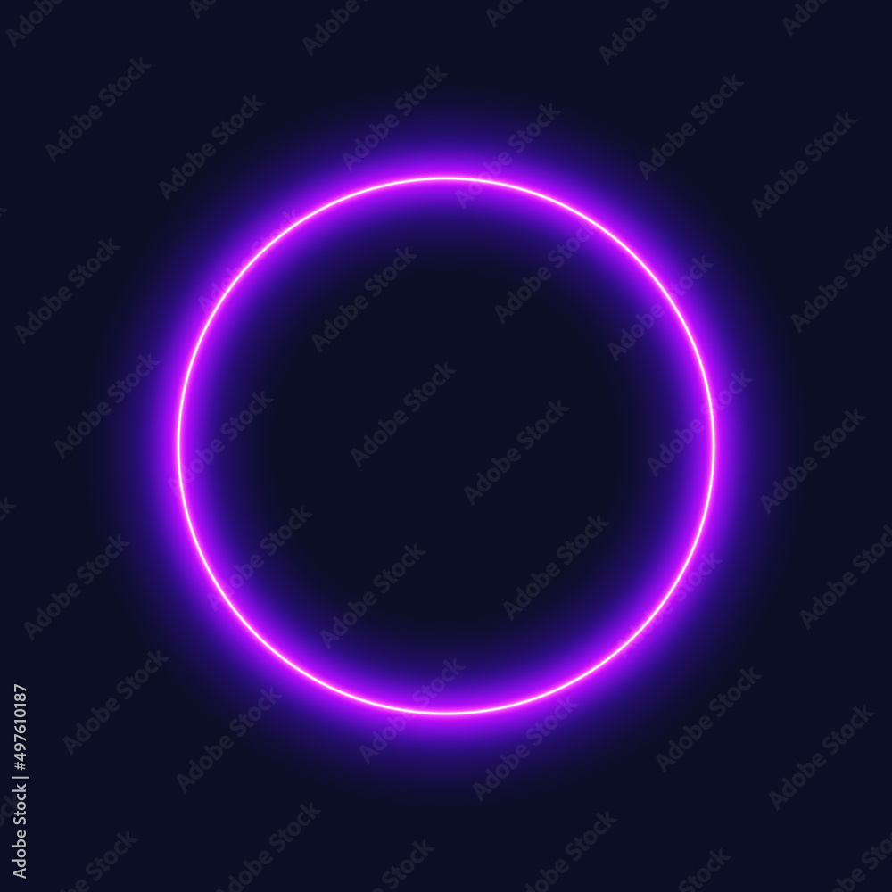 Purple neon circle, isolated frame on dark background, vector ...