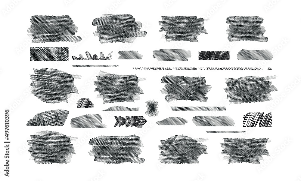 Pencil hatching in vector. Black and white hatching of geometric shapes ...