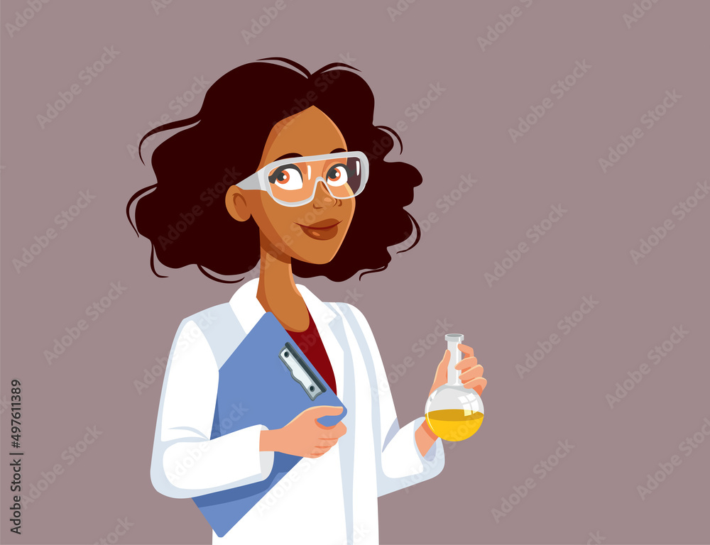 Scientist Wearing Protective Glasses Doing Research Vector Cartoon ...