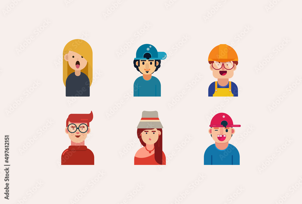 Unique Character Avatar Icon Set for Flat Geometric Profile Avatar ...