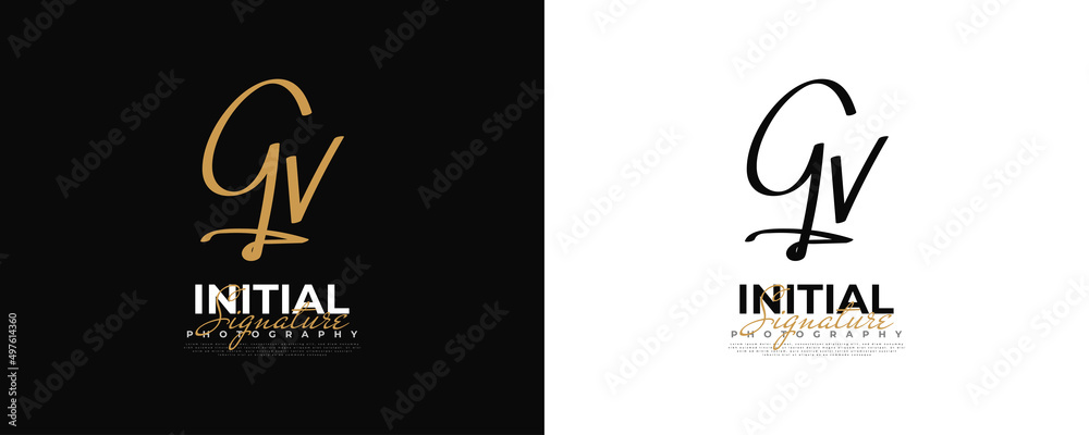 Initial G and V Logo Design in Elegant and Minimalist Handwriting Style ...