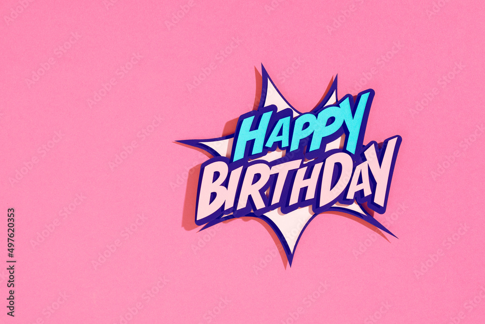 Happy Birthday. Rays of burst and exploding speech bubble Stock Photo ...