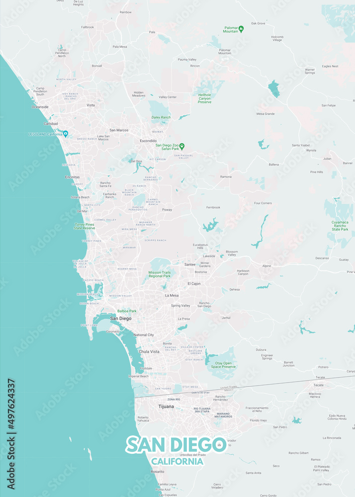 Poster San Diego - California map. Road map. Illustration of San Diego ...
