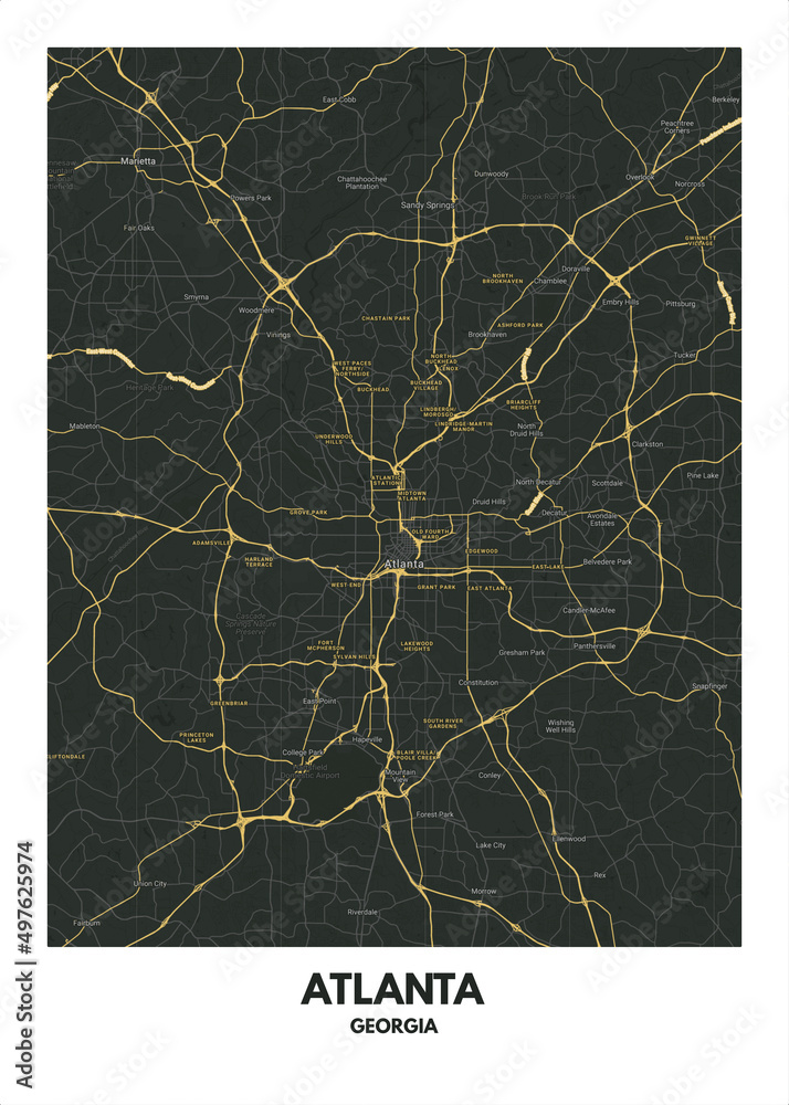 Poster Atlanta - Georgia map. Road map. Illustration of Atlanta ...