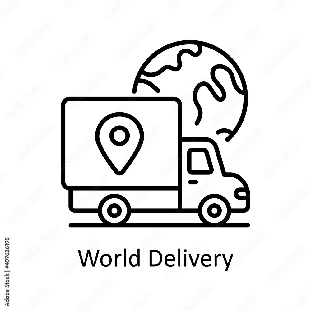 World Delivery vector outline icon for web isolated on white background ...