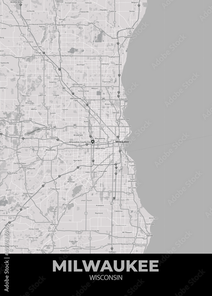 Poster Milwaukee - Wisconsin map. Road map. Illustration of Milwaukee ...