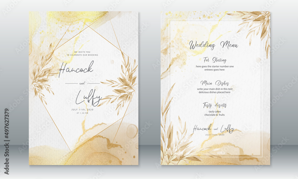 Golden wedding invitation card template luxury design with gold texture ...
