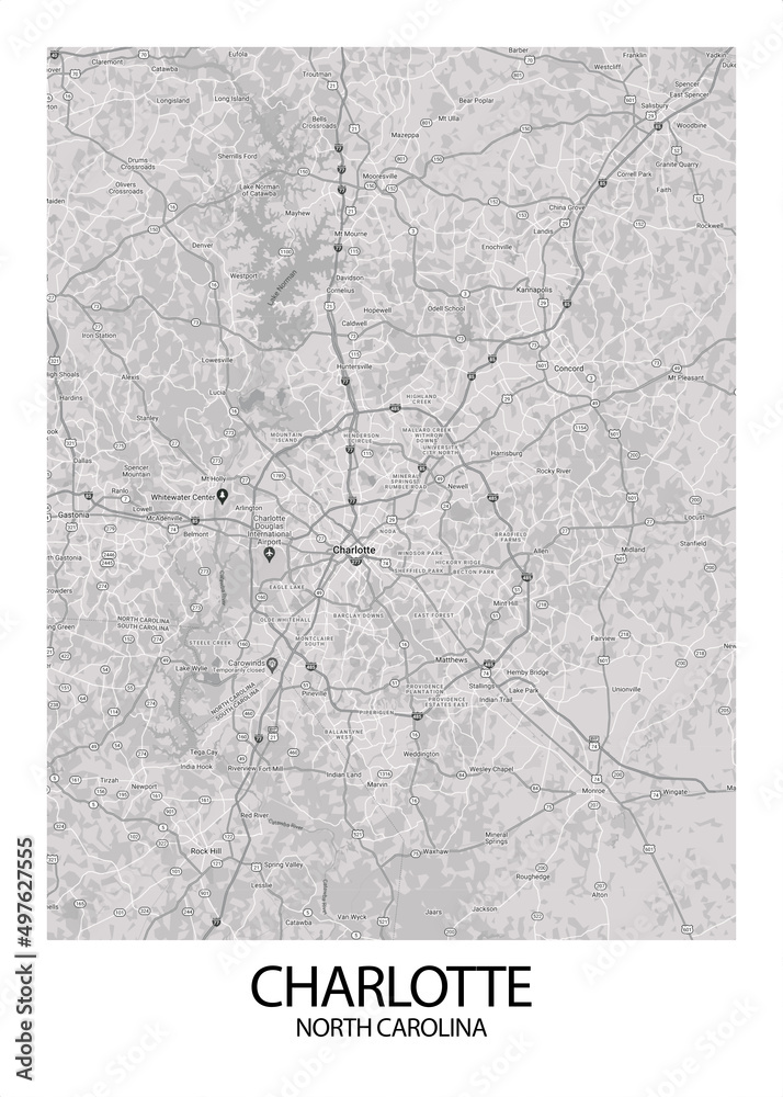 Poster Charlotte - North Carolina map. Road map. Illustration of ...