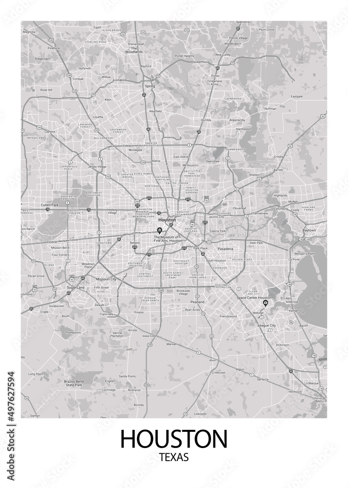 Poster Houston - Texas map. Road map. Illustration of Houston - Texas ...