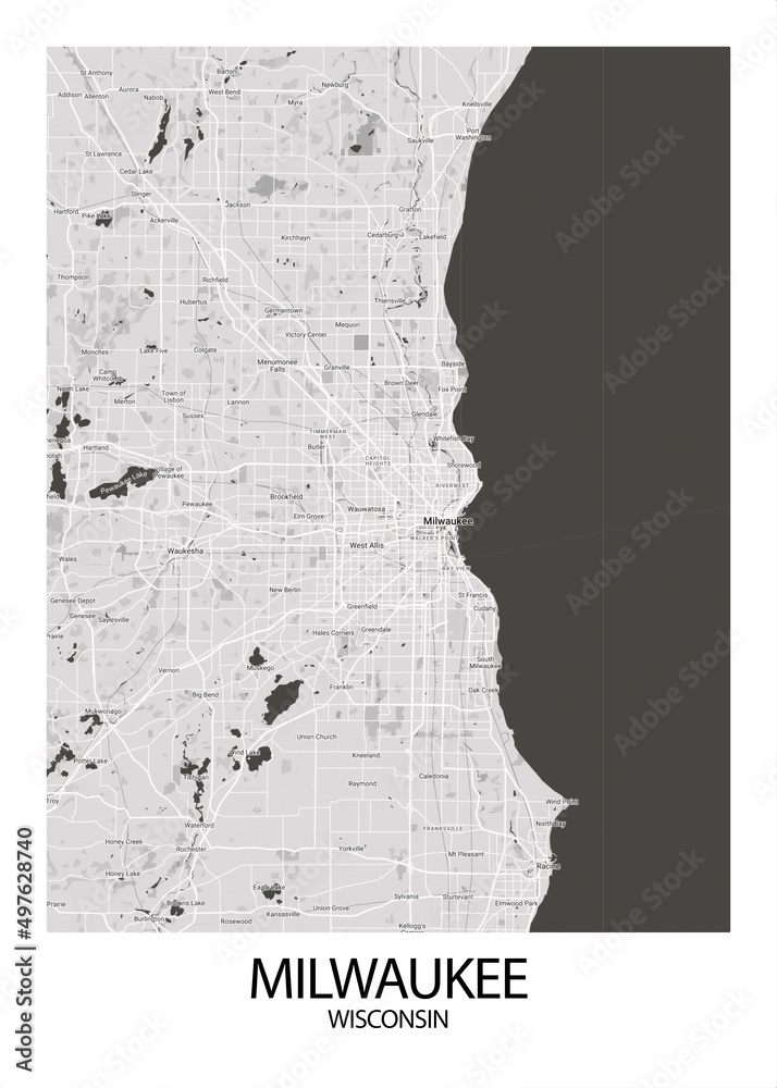 Poster Milwaukee - Wisconsin map. Road map. Illustration of Milwaukee ...