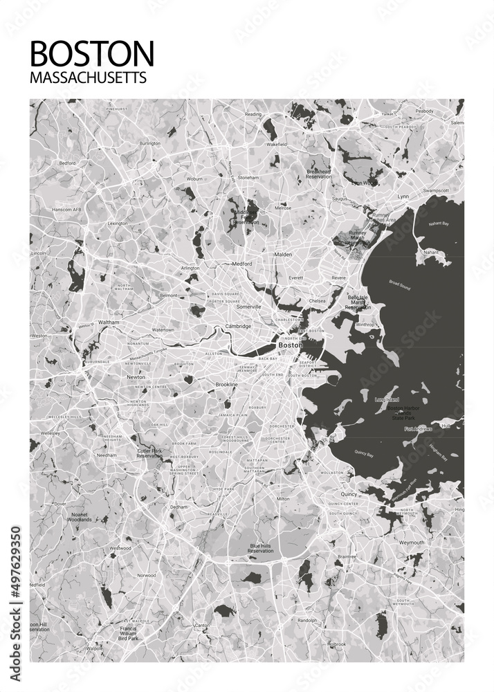 Poster Boston - Massachusetts map. Road map. Illustration of Boston ...