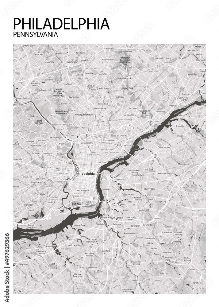 Poster Philadelphia - Pennsylvania map. Road map. Illustration of ...