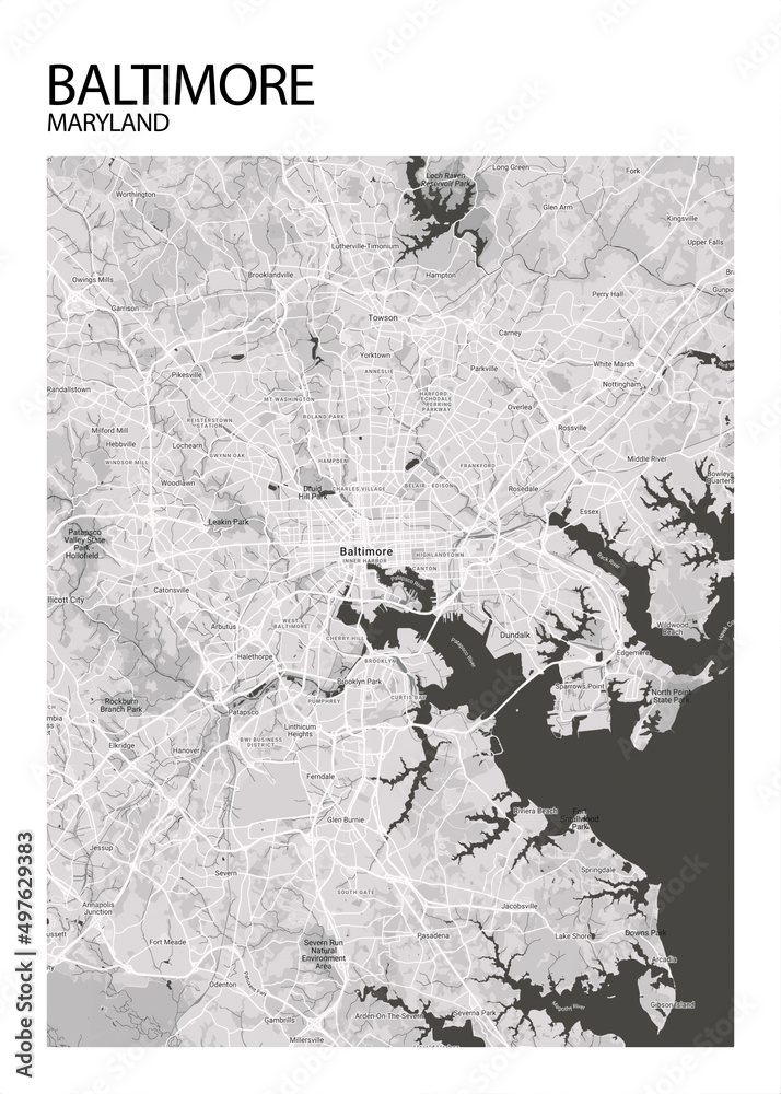 Poster Baltimore - Maryland map. Road map. Illustration of Baltimore ...