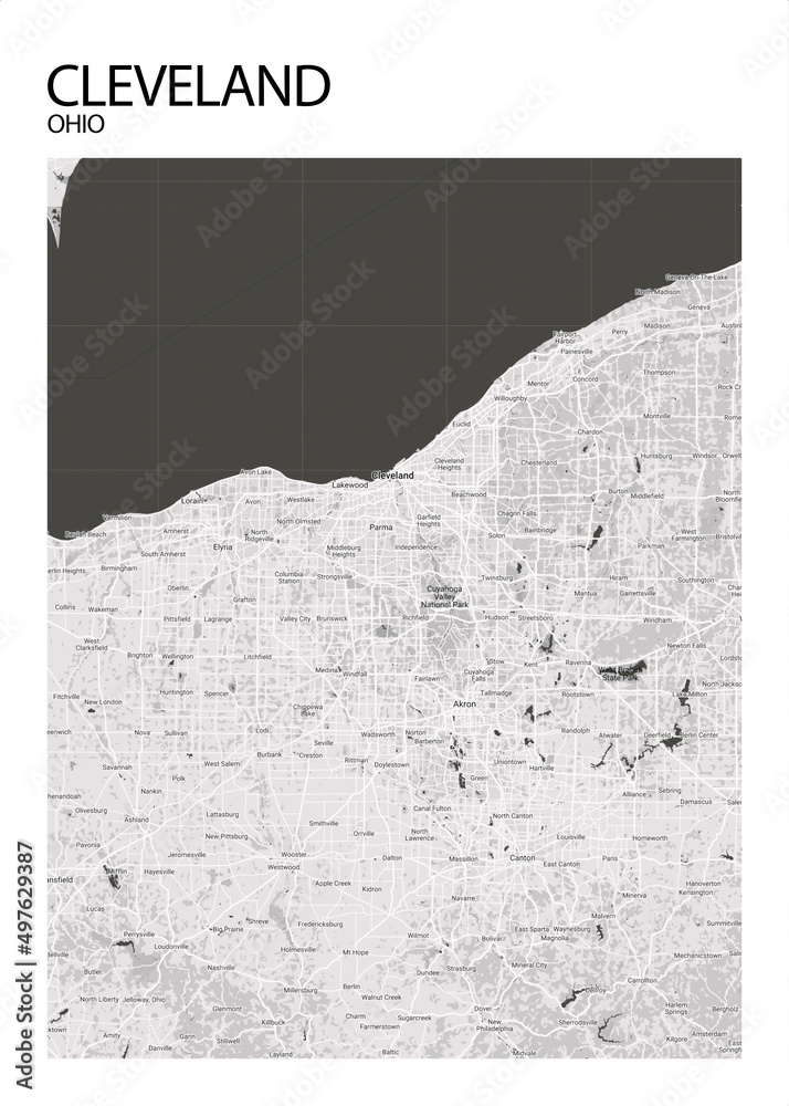 Poster Cleveland - Ohio map. Road map. Illustration of Cleveland - Ohio ...
