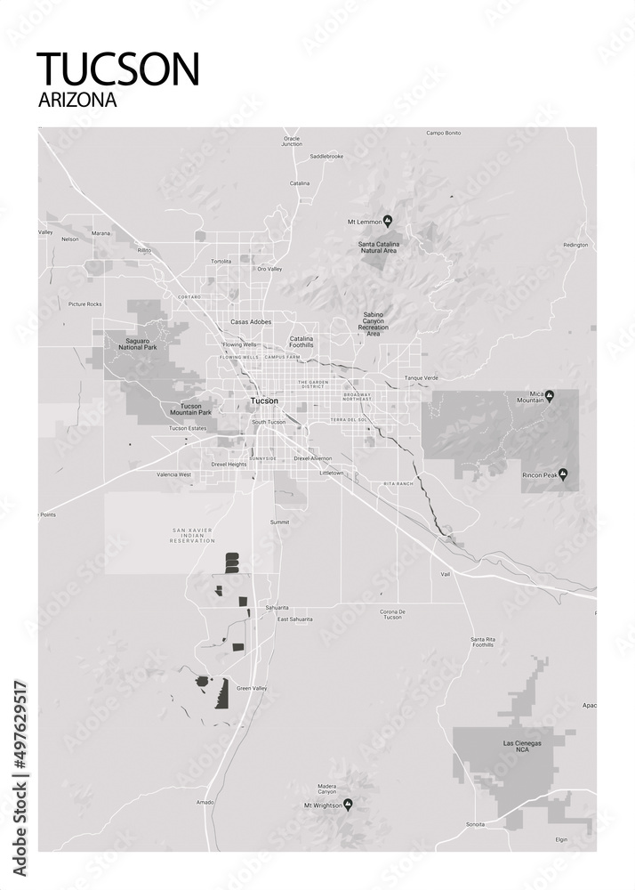 Poster Tucson - Arizona map. Road map. Illustration of Tucson - Arizona ...