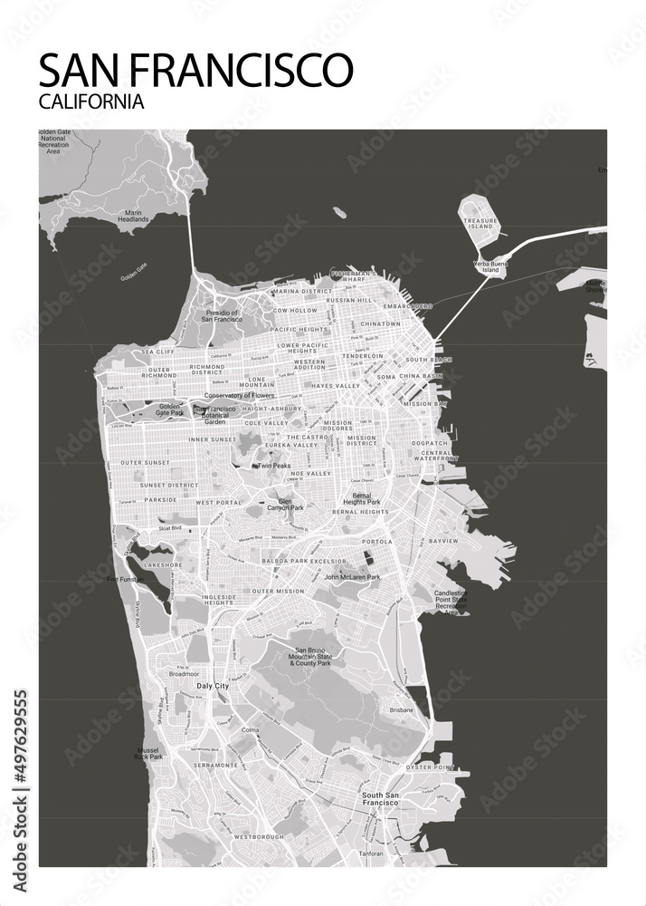 Poster San Francisco - California map. Road map. Illustration of San ...