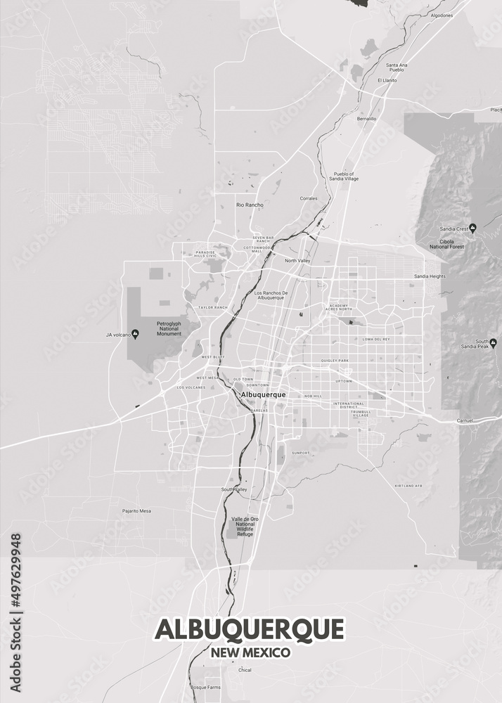 Poster Albuquerque - New Mexico map. Road map. Illustration of ...