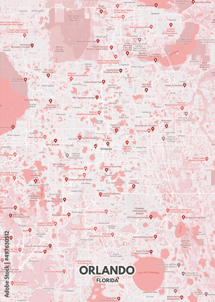 Poster Orlando - Florida map. Road map. Illustration of Orlando ...