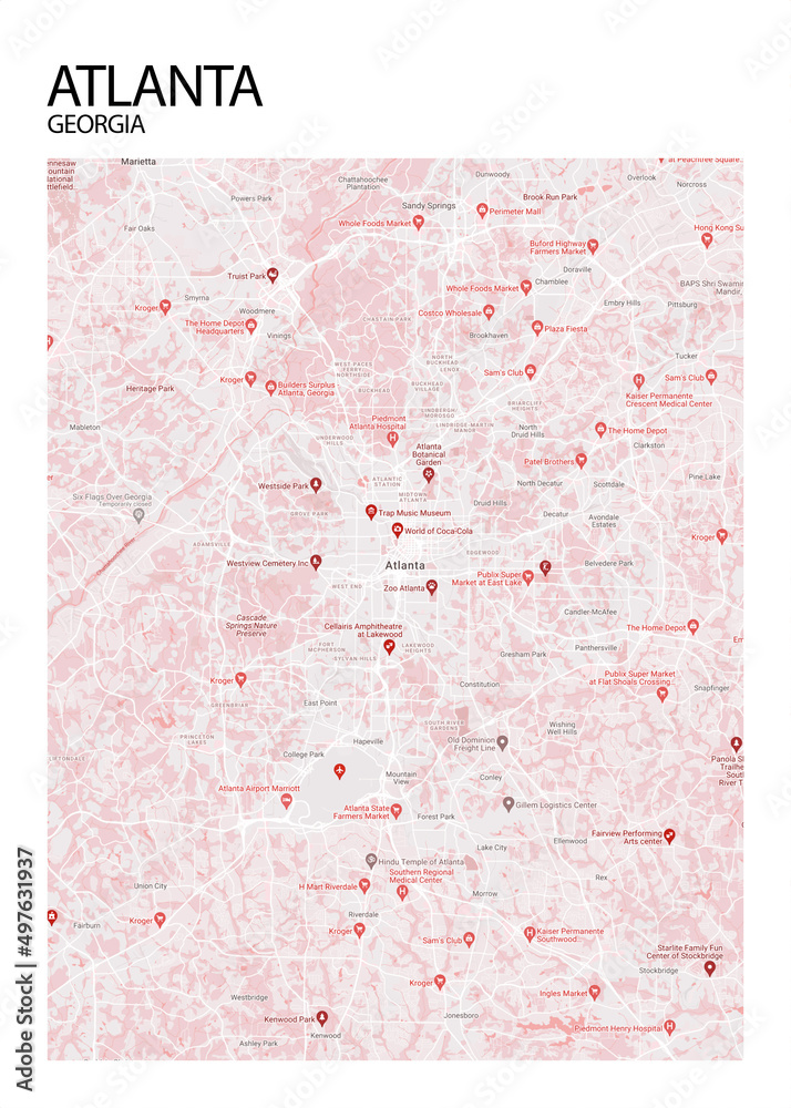Poster Atlanta - Georgia map. Road map. Illustration of Atlanta ...
