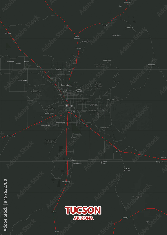 Poster Tucson - Arizona map. Road map. Illustration of Tucson - Arizona ...