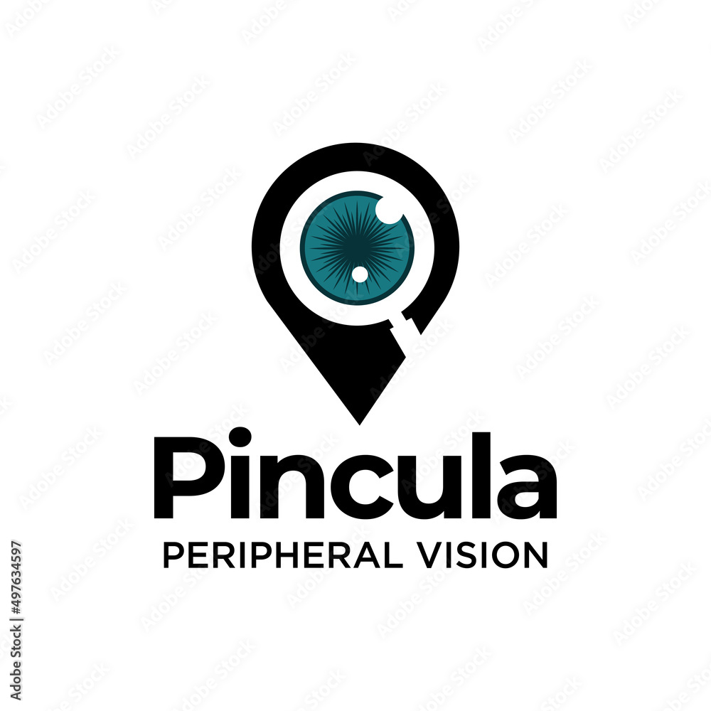 pincula peripheral vision logo, creative pindrop with loop and eyeball ...