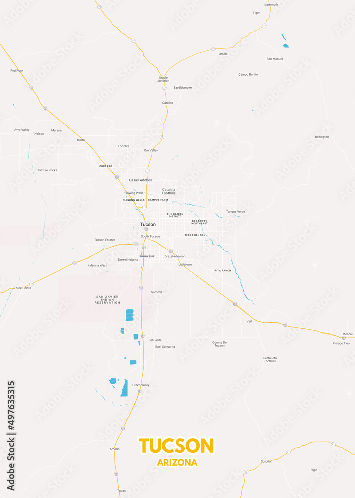 Poster Tucson - Arizona map. Road map. Illustration of Tucson - Arizona ...