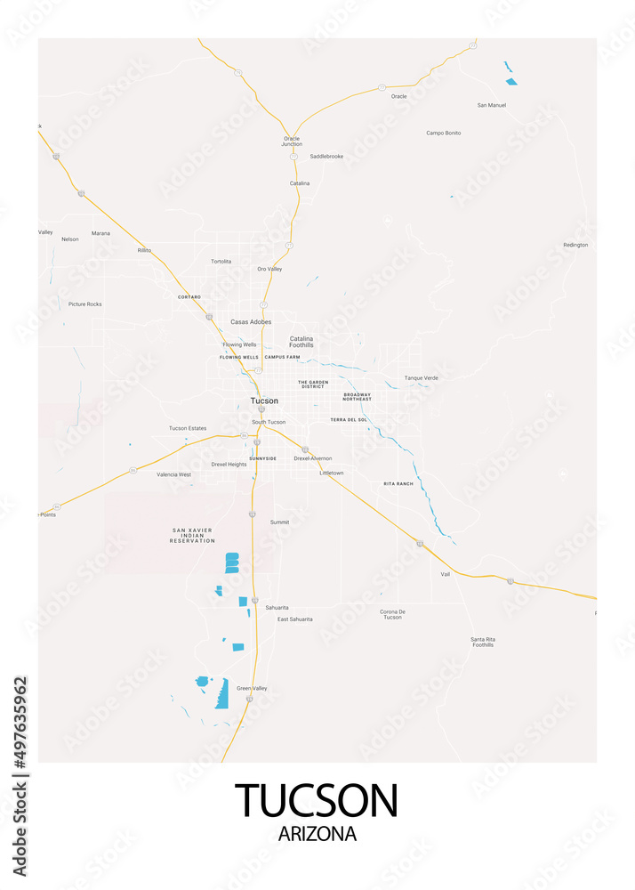Poster Tucson - Arizona map. Road map. Illustration of Tucson - Arizona ...