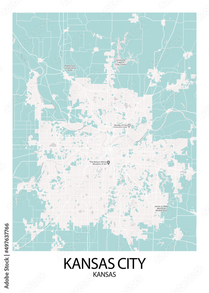 Poster Kansas City - Kansas map. Road map. Illustration of Kansas City ...