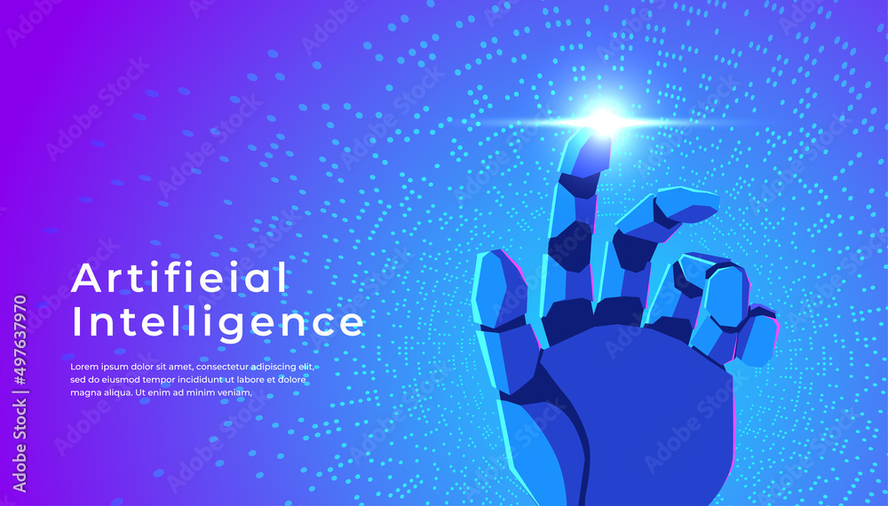 Robot hand pointing. Bionic gestures digital hand touching on screen ...