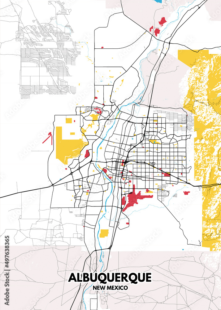 Poster Albuquerque - New Mexico map. Road map. Illustration of ...