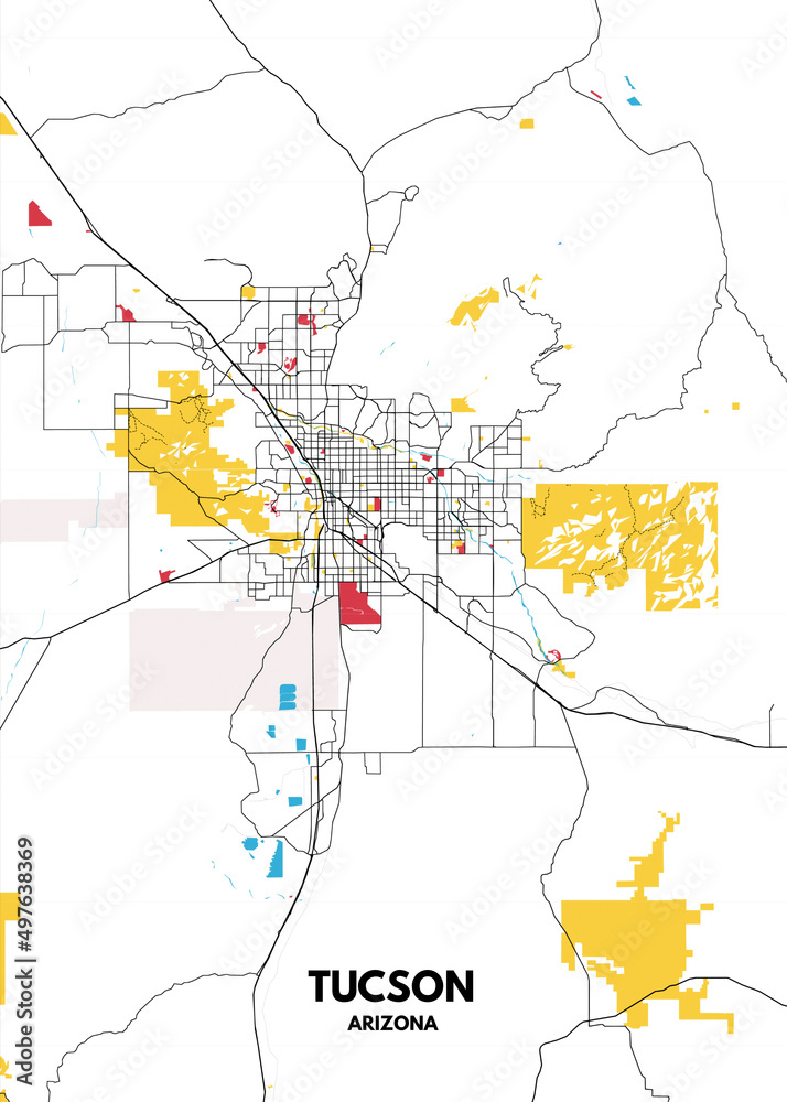 Poster Tucson - Arizona map. Road map. Illustration of Tucson - Arizona ...