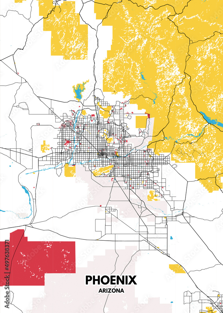 Poster Phoenix - Arizona map. Road map. Illustration of Phoenix ...