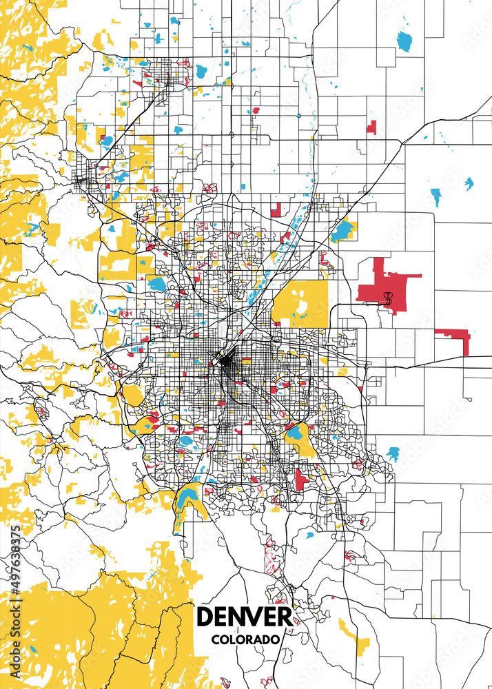 Poster Denver - Colorado map. Road map. Illustration of Denver ...