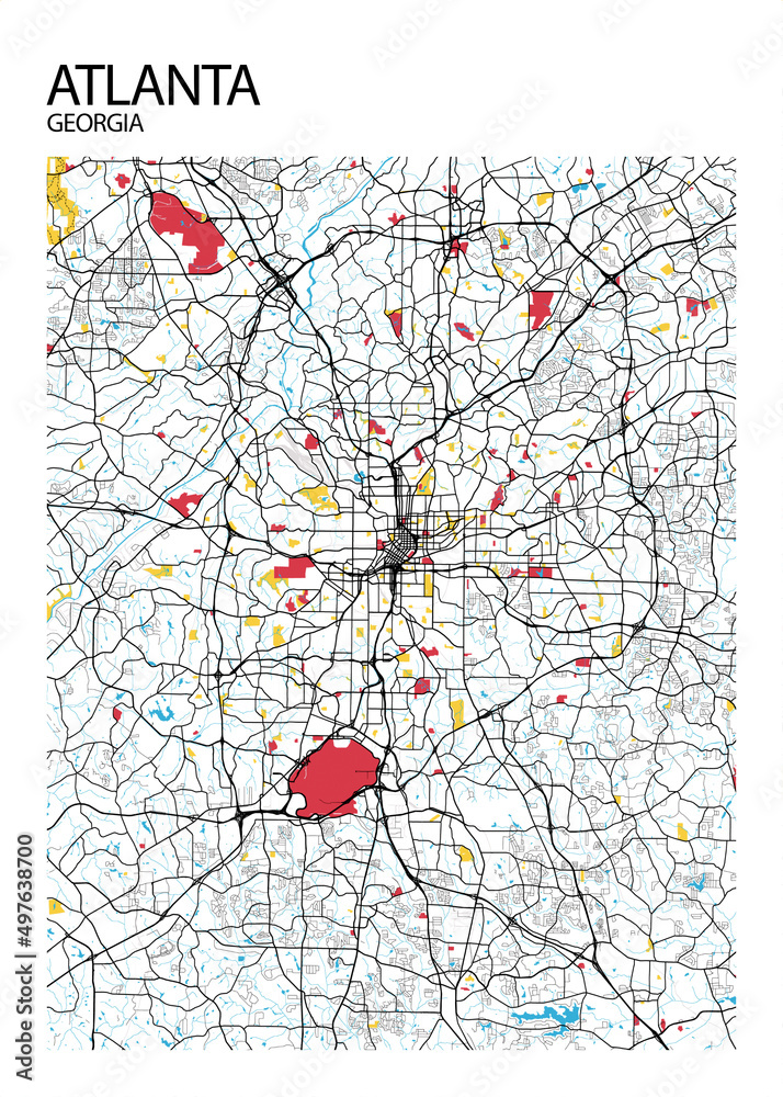 Poster Atlanta - Georgia map. Road map. Illustration of Atlanta ...