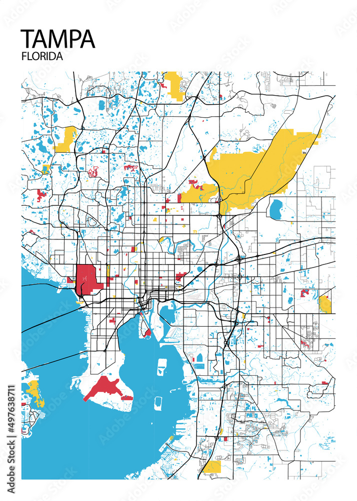 Poster Tampa - Florida map. Road map. Illustration of Tampa - Florida ...