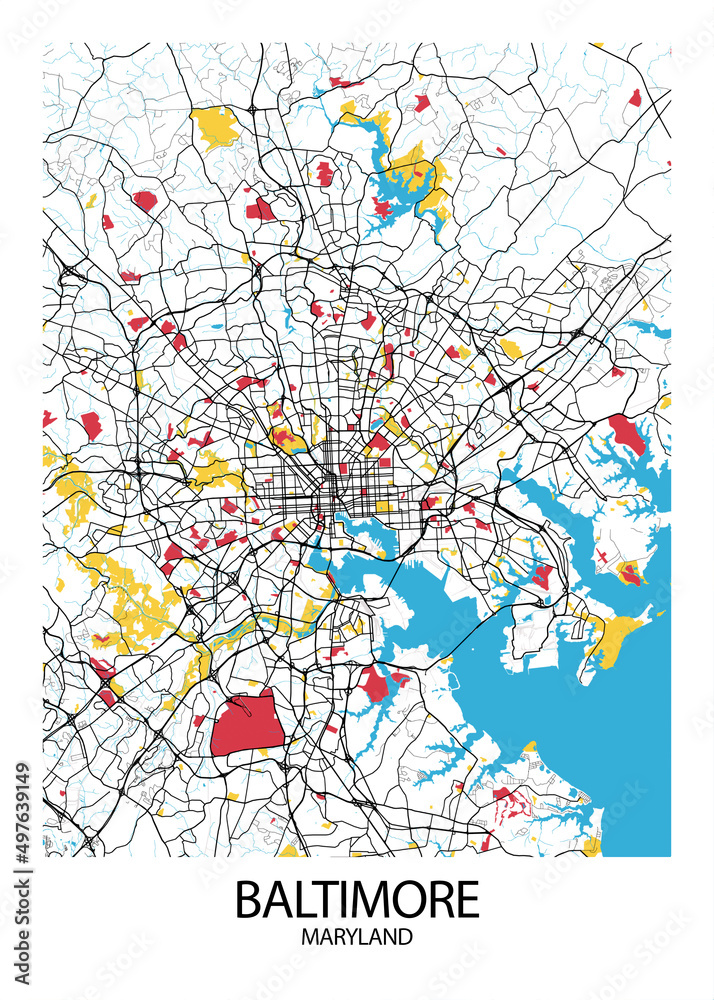 Poster Baltimore - Maryland map. Road map. Illustration of Baltimore ...