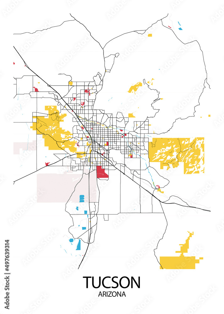 Poster Tucson - Arizona map. Road map. Illustration of Tucson - Arizona ...