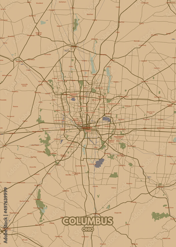 Poster Columbus - Ohio map. Road map. Illustration of Columbus - Ohio ...