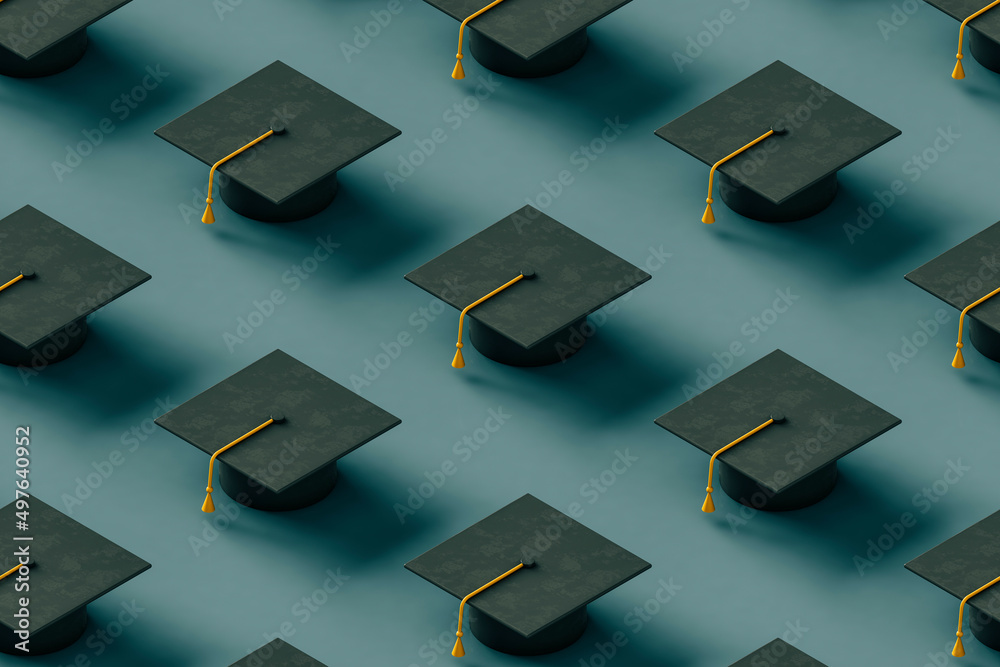 pattern of black Graduation caps. 3d rendering Stock Photo | Adobe Stock