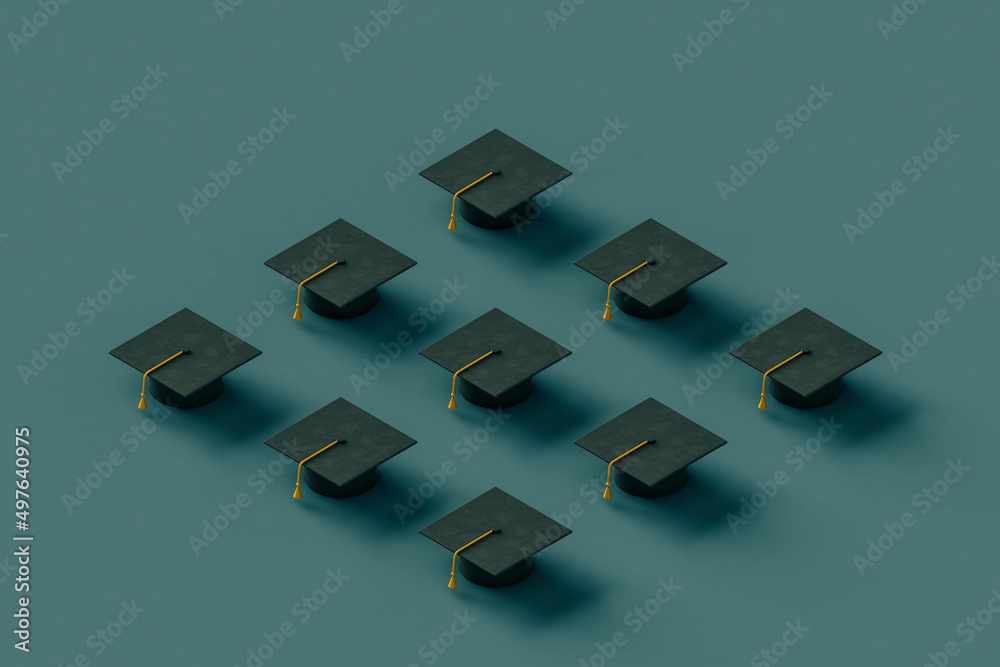 black Graduation cap on a elegant blue background Stock Photo | Adobe Stock