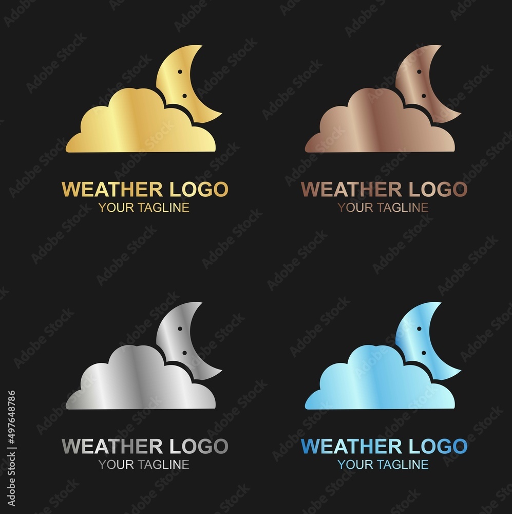 Vector set of luxury golden cloud and moon logo on black background ...