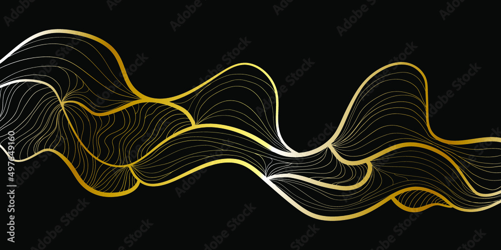 Elegant wavy line art on black background. Luxury abstract background ...