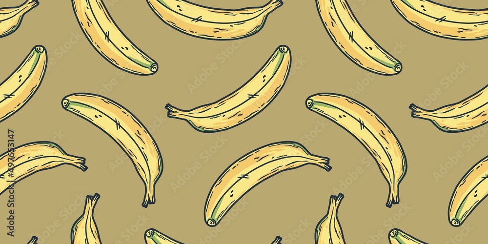 Banana fruit summer seamless pattern wallpaper. Fresh yellow bananas ...