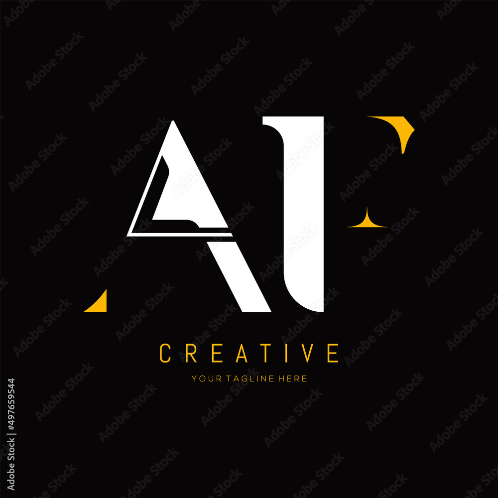 simple a f letter logo design in white and gold color with black ...